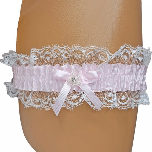 EM-3555BPW | Accessories | Satin And Lace Leg Garter With Faux Jewel ...